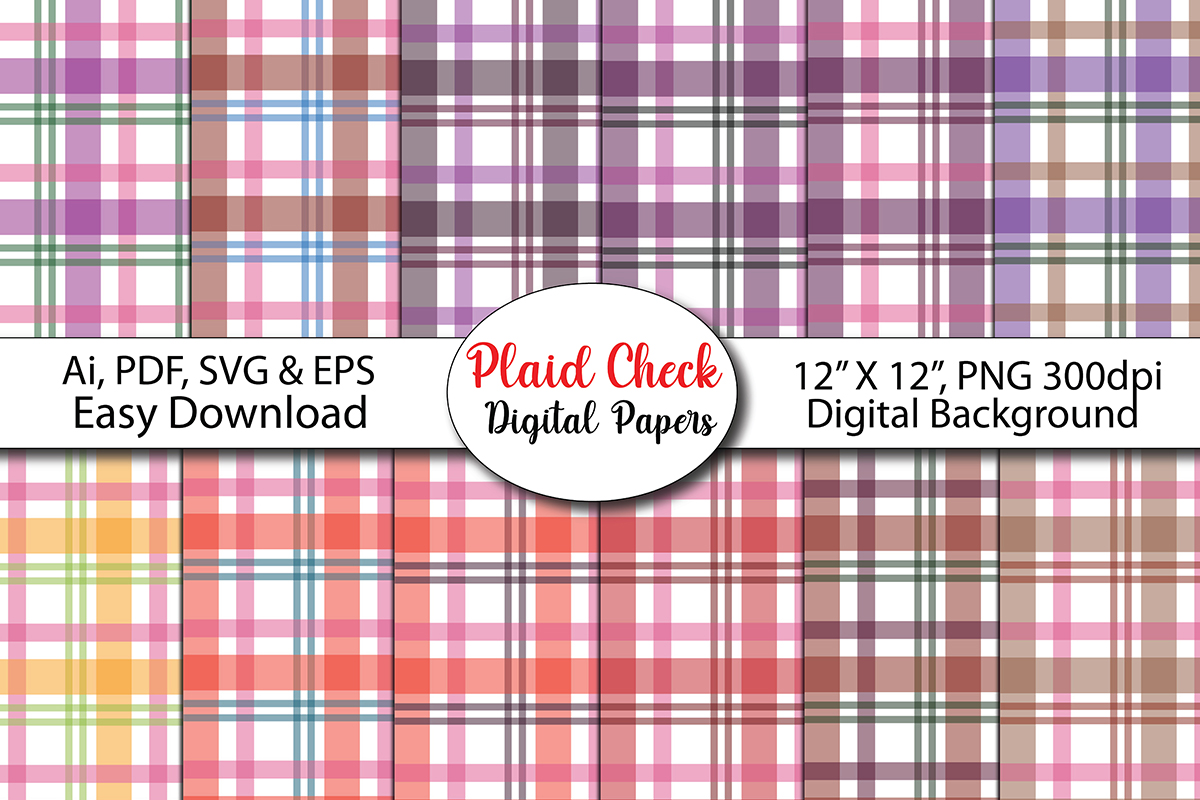 colored Plaid Check Digital Papers - Imagenish