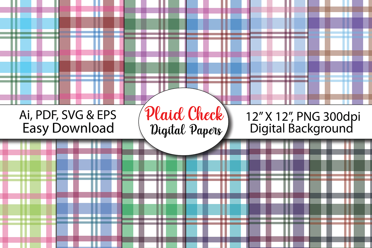 colored Plaid Check Digital Papers - Imagenish