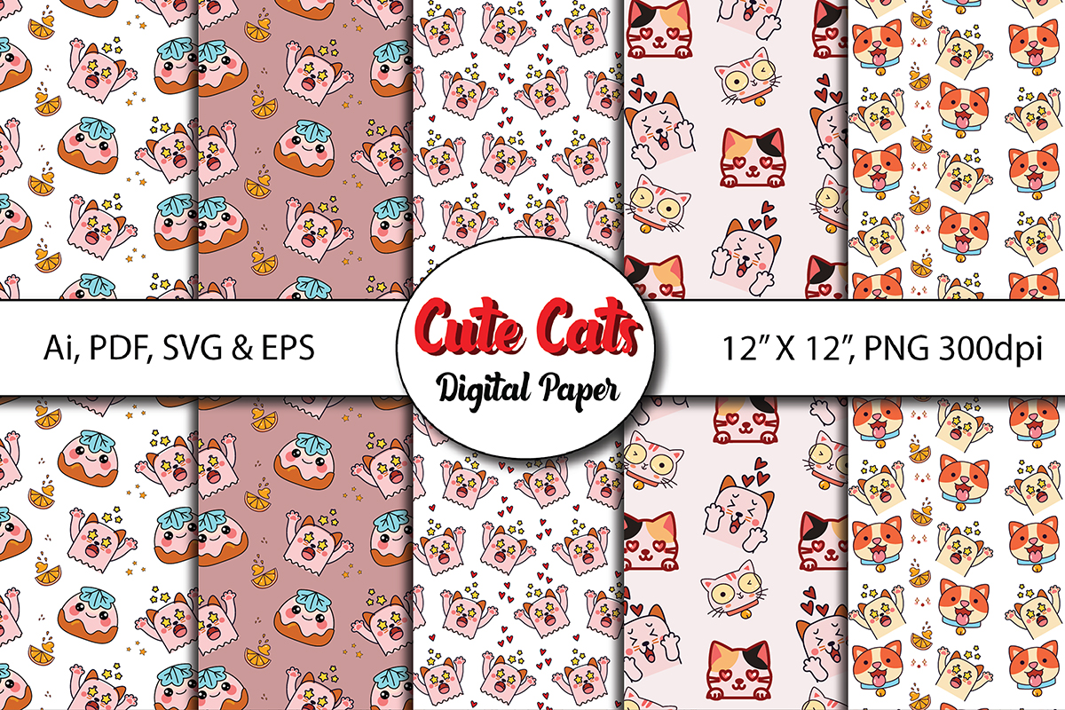 Cute Cat Digital Paper - Imagenish