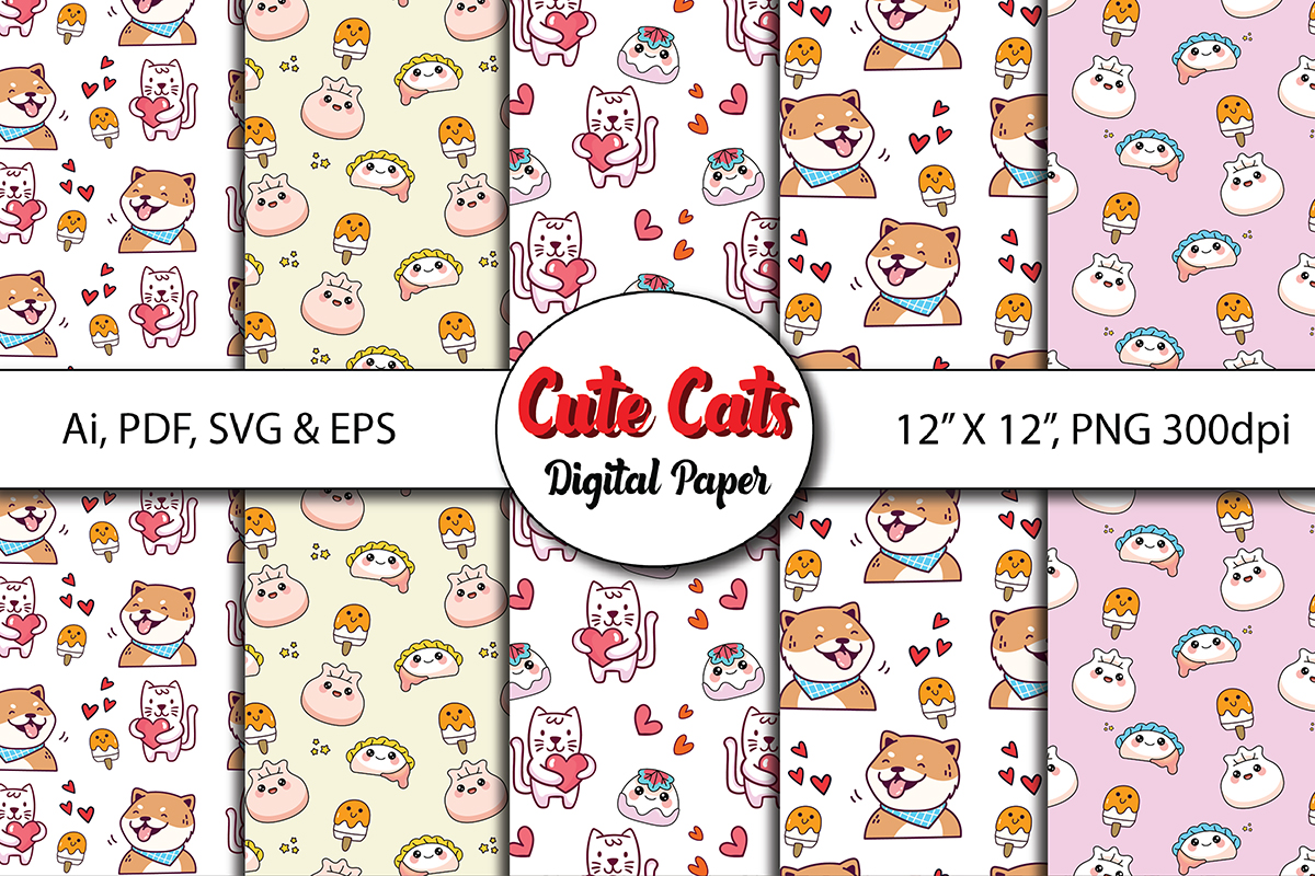 Cute Cat Digital Paper - Imagenish